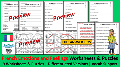 French Emotions and Feelings Worksheets | Teaching Resources