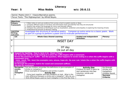 Classic and Narrative Poems The Highwayman Alfred Noyes Planning ...