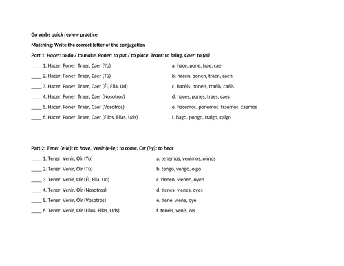 Go verbs quick review practice | Teaching Resources