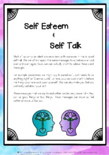 Self-Esteem and Self-Talk Handout and Activities Growth Mindset ...