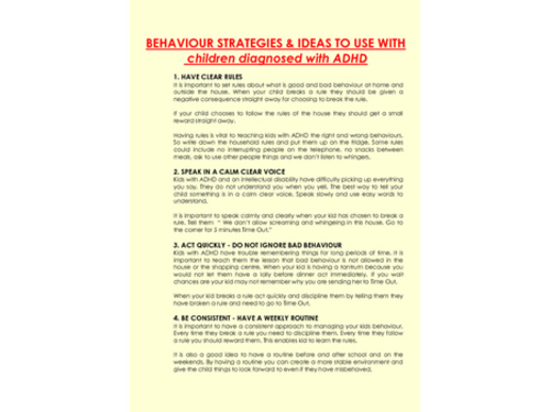 Behaviour Strategies and Tips for children with ADHD | Teaching Resources