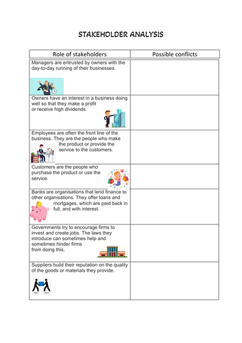 Role of Stakeholder worksheet | Teaching Resources