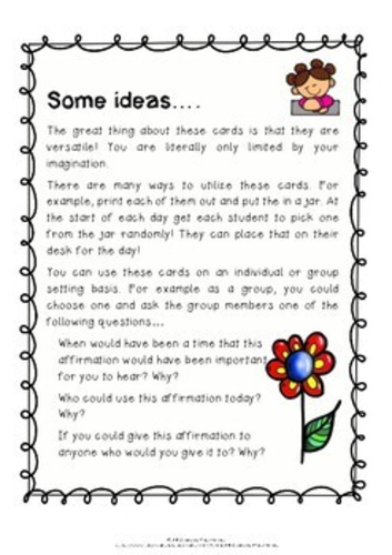 Positive Affirmation Cards - Growth Mindset, Positve Self Talk, Social ...