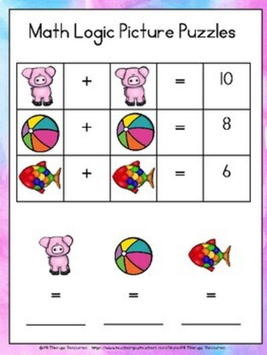 Math Logic Picture Puzzles - Addition & Subtraction (45 puzzles ...