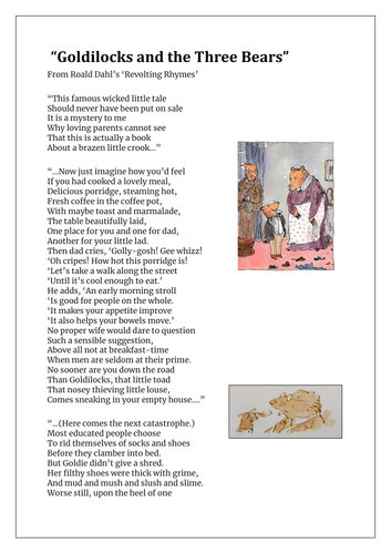Revolting Rhymes Goldilocks and the Three Bears - Whole Class Reading ...