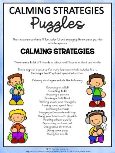 Calming Strategies / Coping Skills - Three Piece Printable Puzzles ...