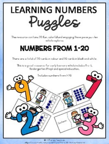 Learning My Numbers 1-20 - Three Piece Puzzles - Early Learning ...