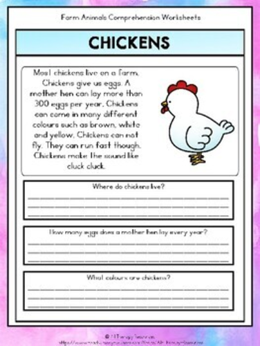 10 FARM ANIMALS - Reading Comprehension Mini Factual Story & Questions ...