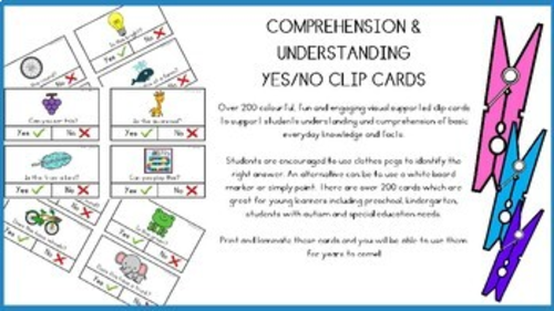 Comprehension Yes No Clip Cards - Autism Special Education Speech ESL ...