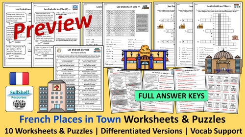 French Places in Town En Ville Worksheets | Teaching Resources