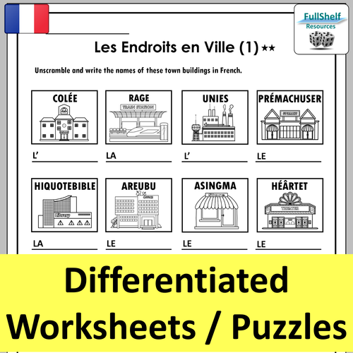 French Places in Town En Ville Worksheets | Teaching Resources