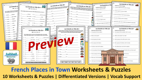 French Places in Town En Ville Worksheets | Teaching Resources