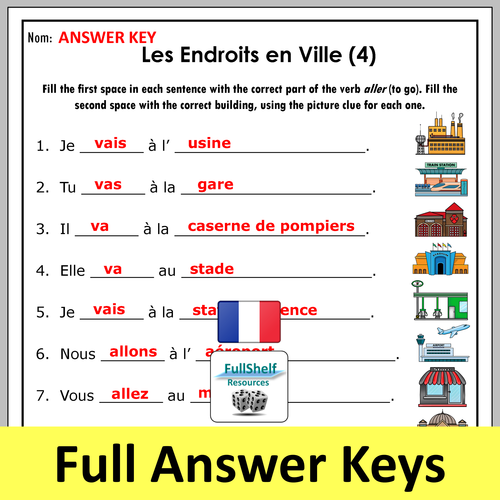French Places in Town En Ville Worksheets | Teaching Resources