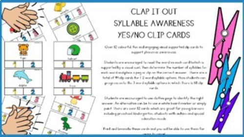 Syllable Awareness Clip Cards - Phonemic - Autism Special Education ...
