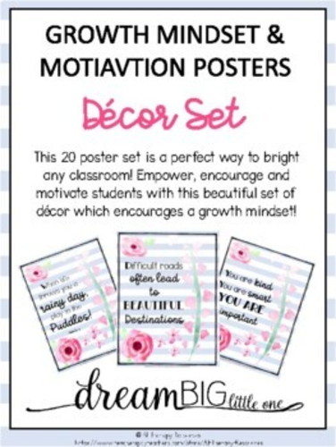 Growth Mindset and Motivation Poster Decor Set - Bulletin Board ...