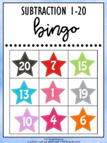 1 and 2 Digit SUBTRACTION BINGO GAME - Numbers 1-20 | Teaching Resources