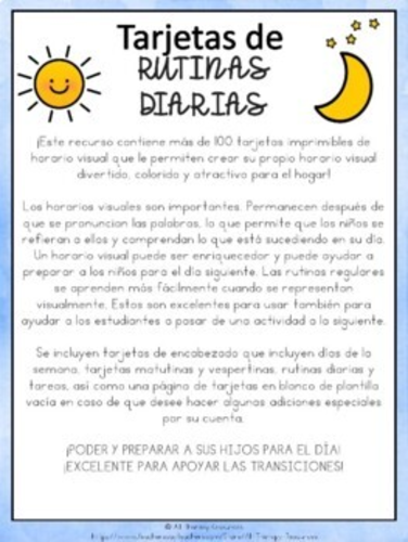 SPANISH VERSION - Daily Routine Cards - Visual Schedule Printable Cards ...