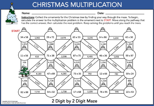 Christmas Themed Maths Mazes 2 Digit by 2 Digit Multiplication ...