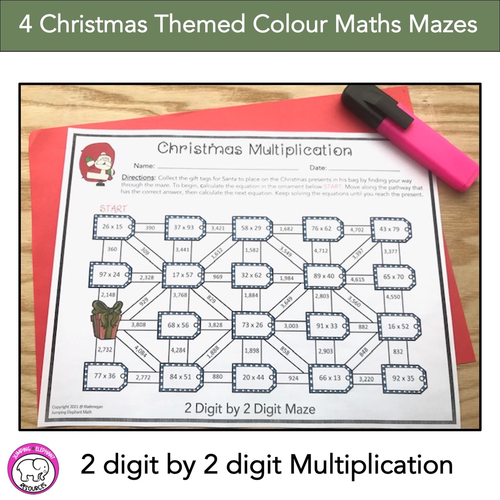 Christmas Themed Maths Mazes 2 Digit by 2 Digit Multiplication ...