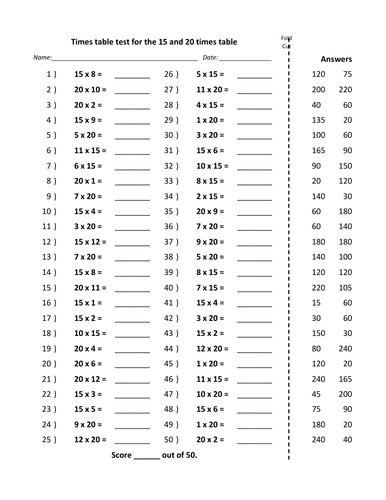 Times Table Test Book - PDF files ready to print | Teaching Resources