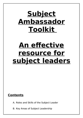 Subject Leader Toolkit | Teaching Resources