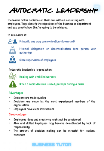 Autocratic leadership Style | Teaching Resources