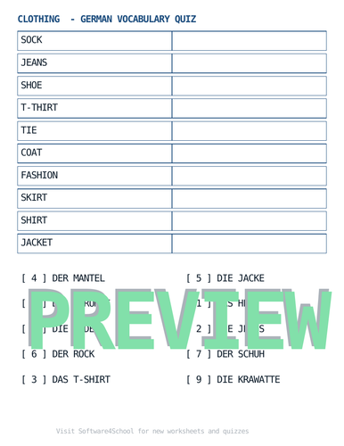 GERMAN VOCABULARY QUIZ - CLOTHING | Teaching Resources