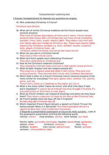 Les fetes de Noel (listening/comprehension task) year 10 and 11 ...