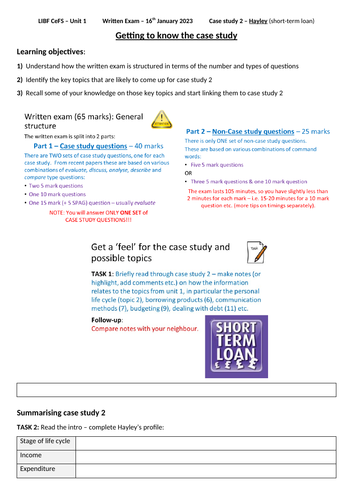 LIBF CeFS U1 Exam JAN 2023: CS2 - Prep FREEBIES | Teaching Resources