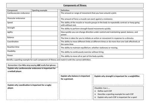 OCR GCSE PE Paper 1 Revision worksheets | Teaching Resources