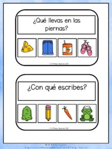 SPANISH VERSION Wh (What Questions) Task Cards - visual supports Speech ...