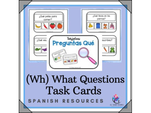 SPANISH VERSION Wh (What Questions) Task Cards - visual supports Speech ...