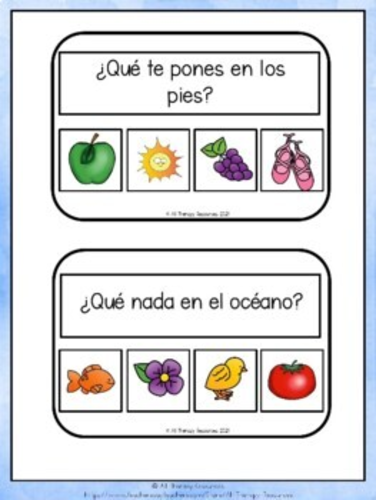 SPANISH VERSION Wh (What Questions) Task Cards - visual supports Speech ...