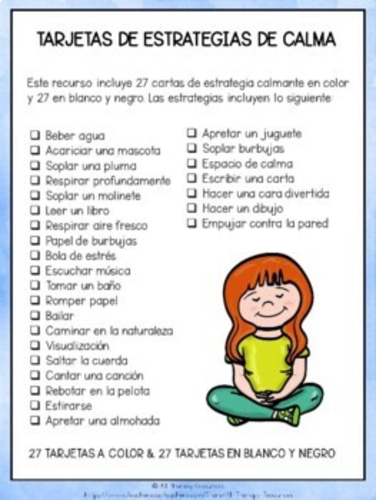 SPANISH VERSION Calming Coping Strategy Cards - Colour and Black ...