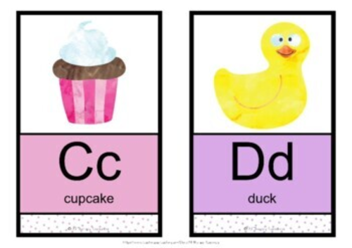 Alphabet Watercolor Flash Cards - Kindergarten Preschool Early Learning ...