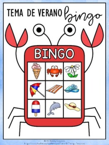 SPANISH VERSION - Summer Themed Vocabulary Language Bingo Game - End of ...