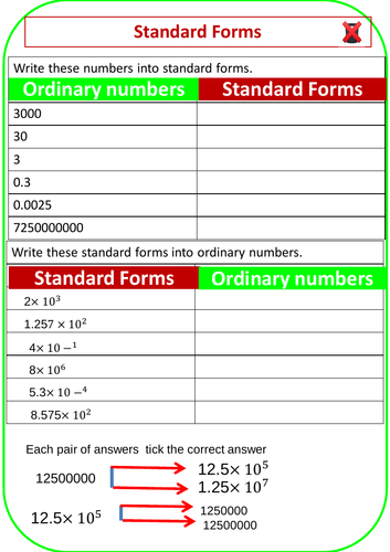 Introducing Standard Forms: Worksheet | Teaching Resources