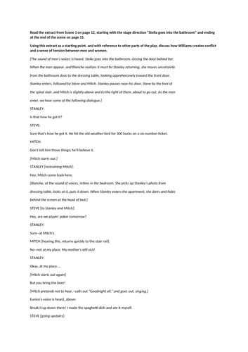 GCSE Literature 'A Streetcar Named Desire' extract and essay questions ...