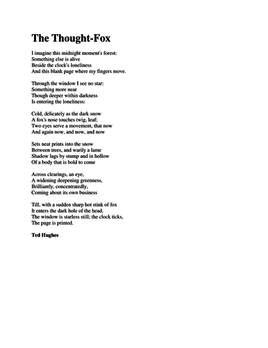 Ted Hughes 'The Thought Fox' Lesson | Teaching Resources