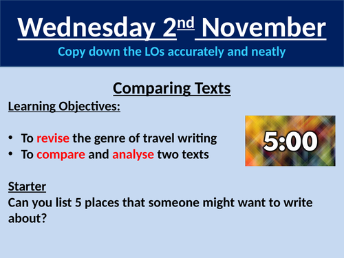 Y9 Travel writing lesson pack | Teaching Resources