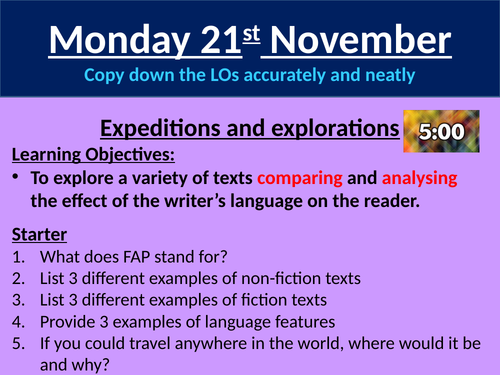 Y9 Travel writing lesson pack | Teaching Resources