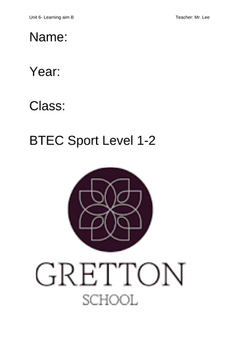 BTEC Sport- Unit 6- Learning Aim B. | Teaching Resources