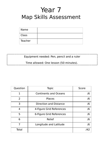 Map Skills End of Topic Assessment | Teaching Resources