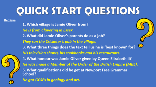 Jamie Oliver - Reading Comprehension Session! | Teaching Resources