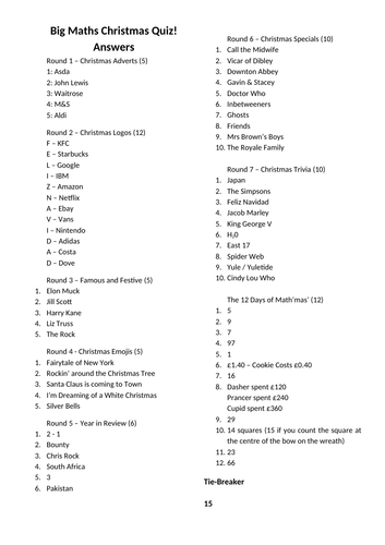 Big Christmas Quiz 2022 - 12 Days of Maths'mas' | Teaching Resources