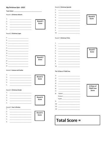 Big Christmas Quiz 2022 - 12 Days of Maths'mas' | Teaching Resources