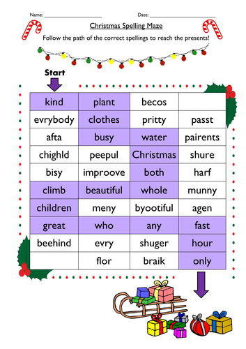 Year 2 Christmas Themed Spelling Maze | Teaching Resources