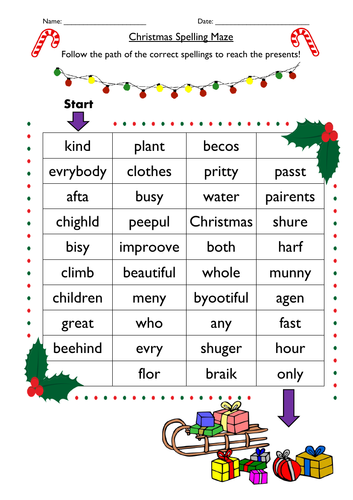 Year 2 Christmas Themed Spelling Maze | Teaching Resources
