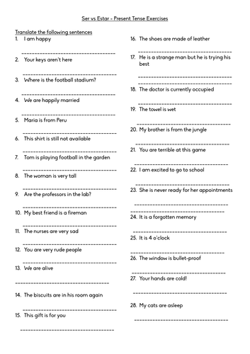 Ser/Estar Crib sheets, exercises and set phrases | Teaching Resources