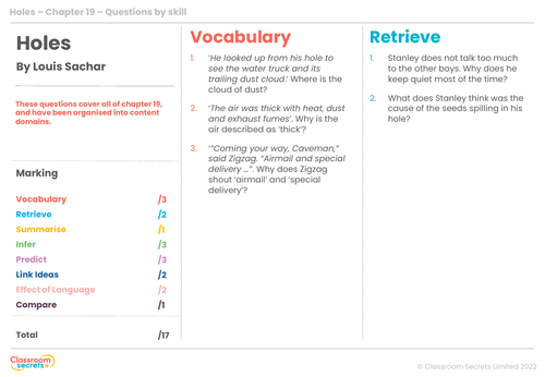 Reading Skills - Holes - Chapter 19 | Teaching Resources